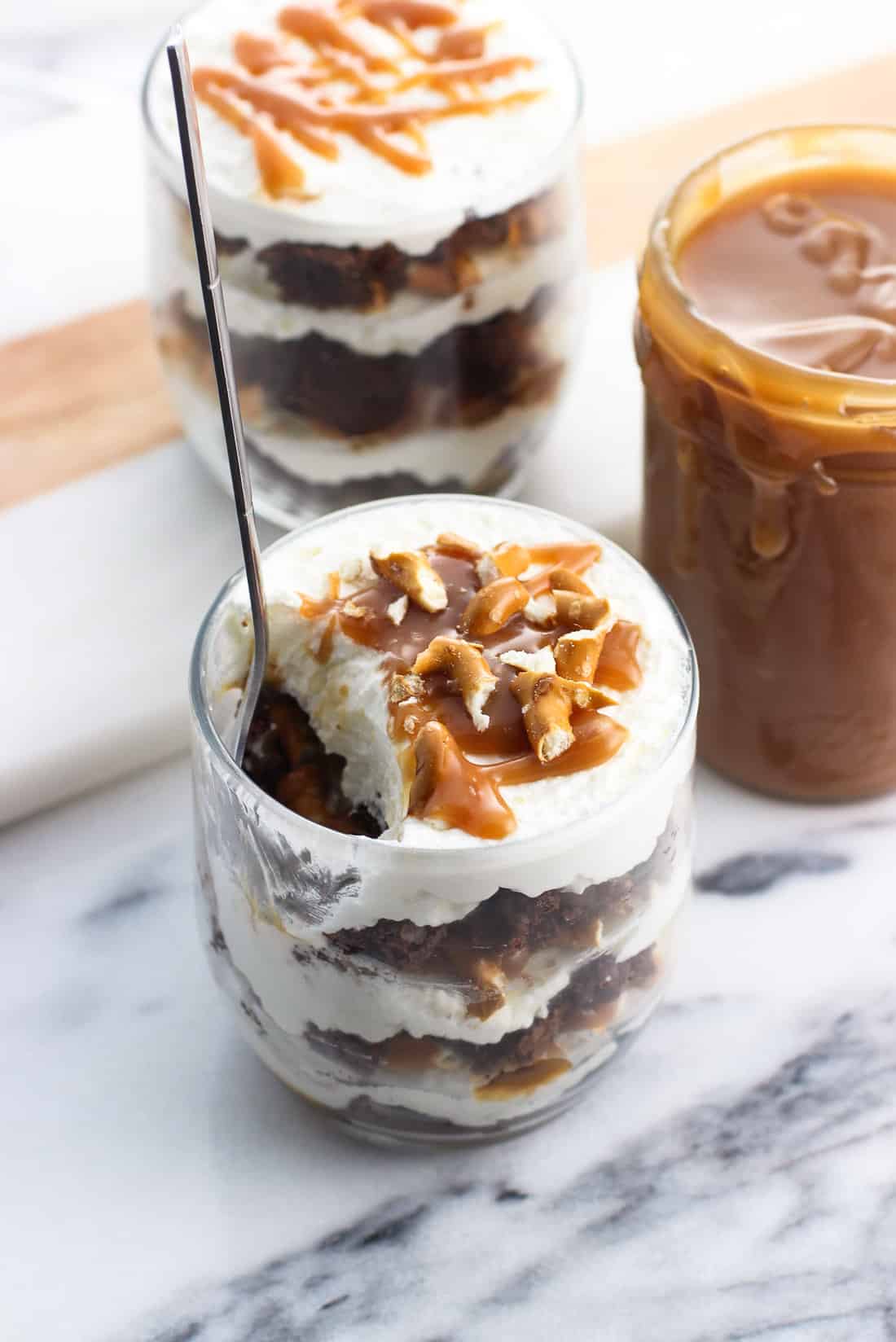 Salted Caramel Brownie Trifle with Pretzels